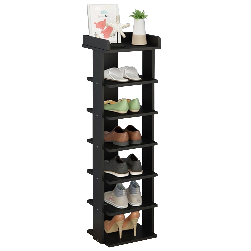 Living and Home 7 Tier Black Wooden Open Shoe Rack | Wilko