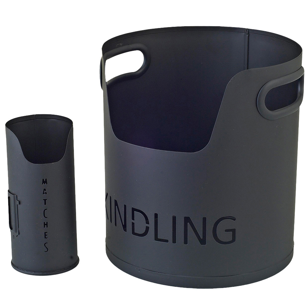 Inglenook Fireside Black Metal Log and Kindling Bucket Set | Wilko