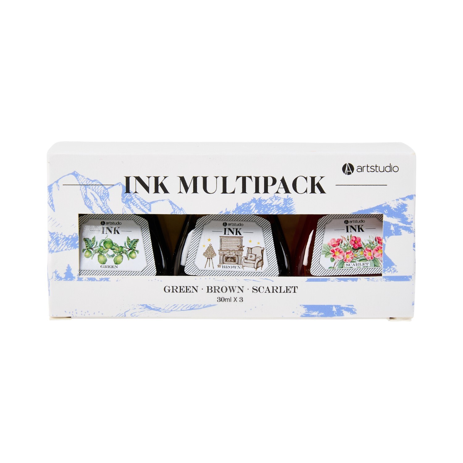 Pack of 3 Green Brown and Scarlet Ink Pots | Wilko