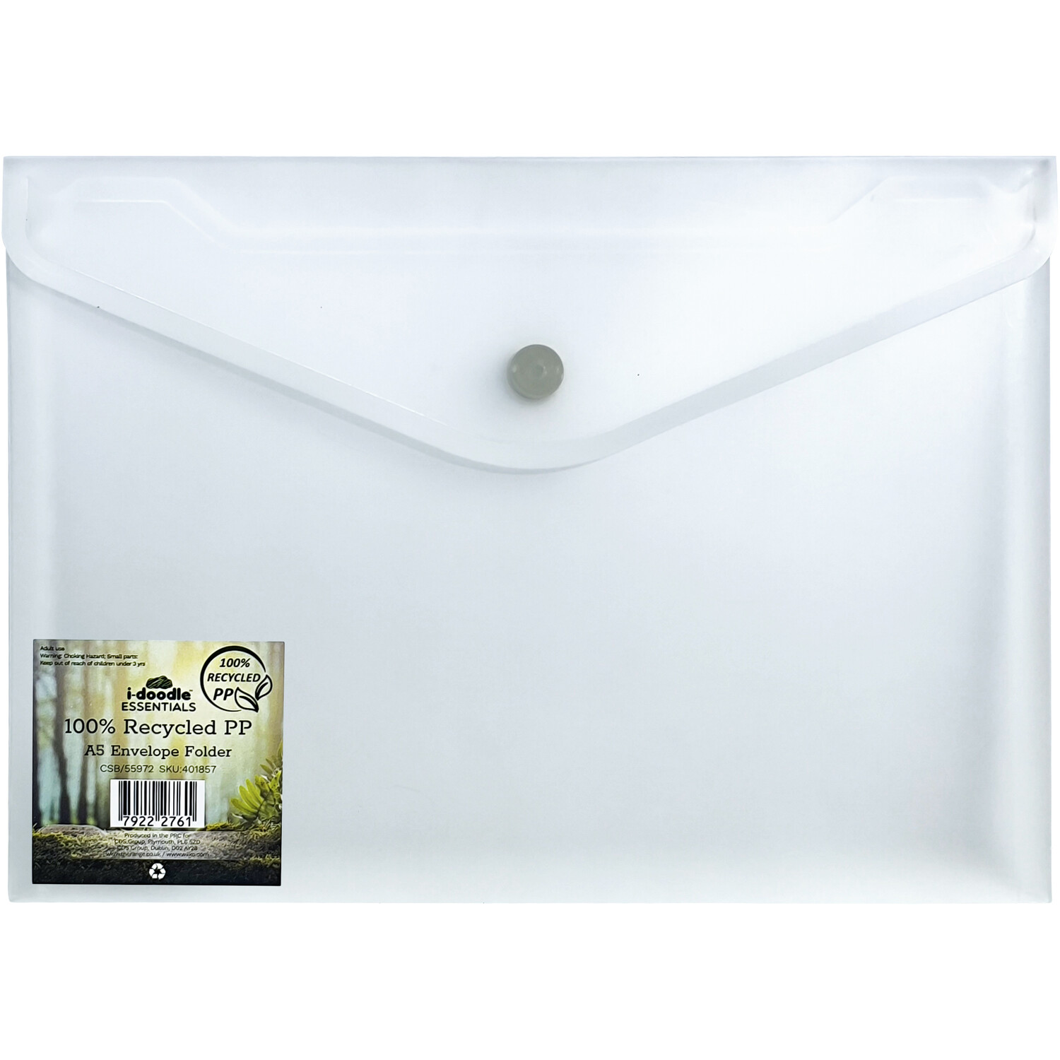 Recycled PP A5 Envelope Folder - White | Wilko