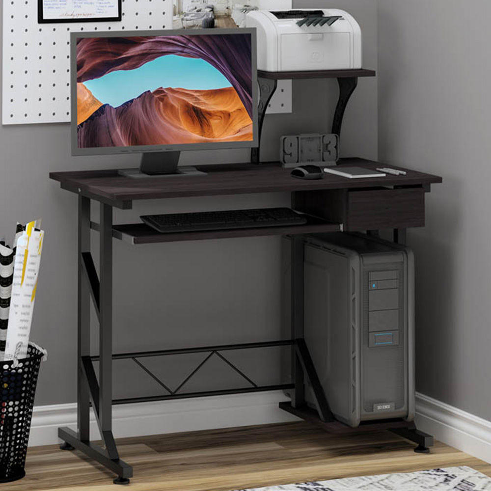 Portland Wood Computer Desk with Display Stand Brown | Wilko