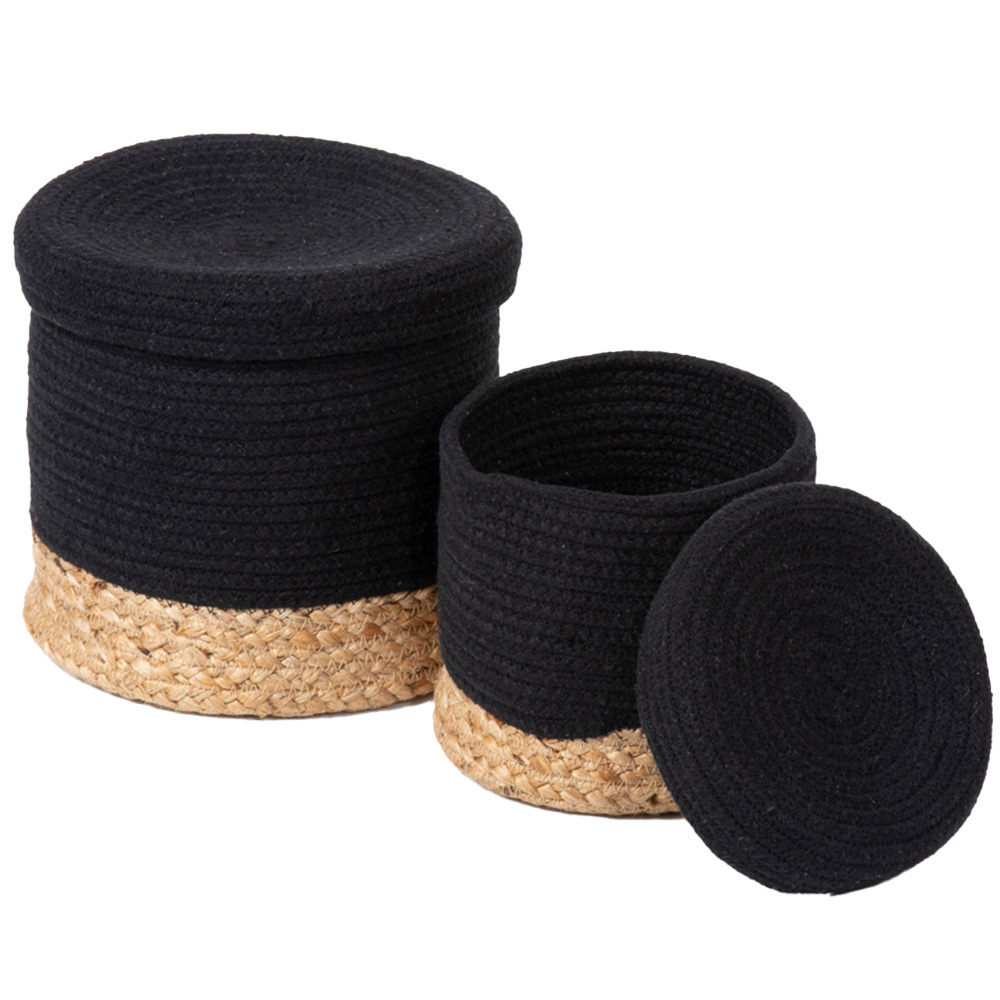 Balham Black Jute Storage Basket with Lids Set of 2 | Wilko