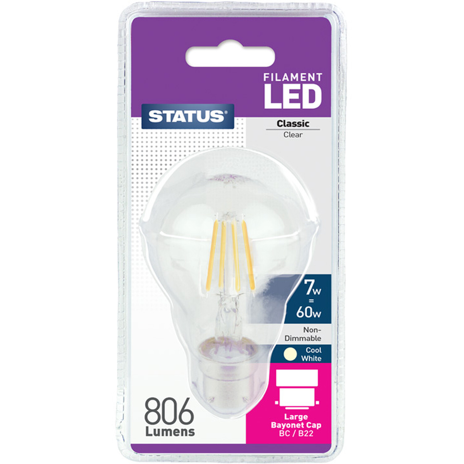 7W 70W Filled GLS BC Bulb | Wilko