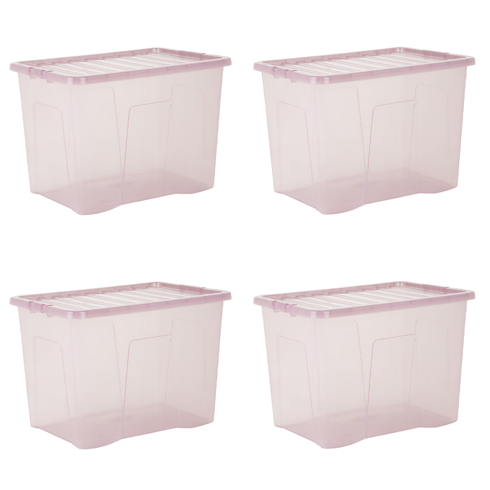 Wham 80L Pink Crystal Storage Box with Lid 4 Pack | Wilko