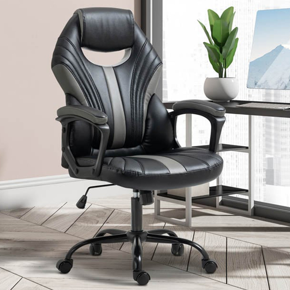 Portland Black and Grey PU Leather Racing Gaming Chair | Wilko