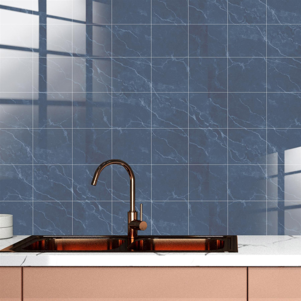 Walplus Marble Stone Steel Blue Tile Sticker 24 Pack | Wilko