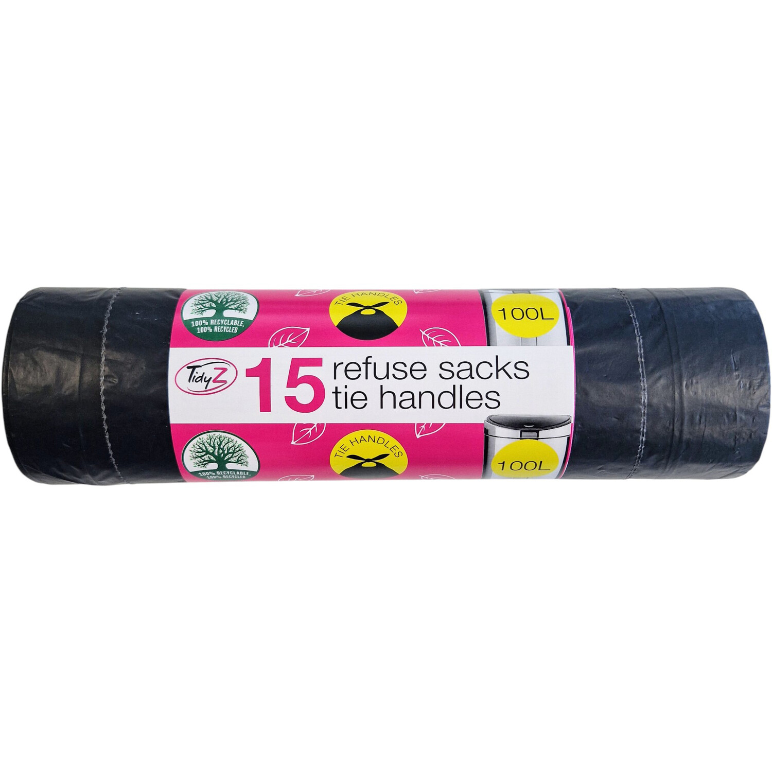 Pack of 15 Tidyz Tie Handle Refuse Sacks 100L Black | Wilko