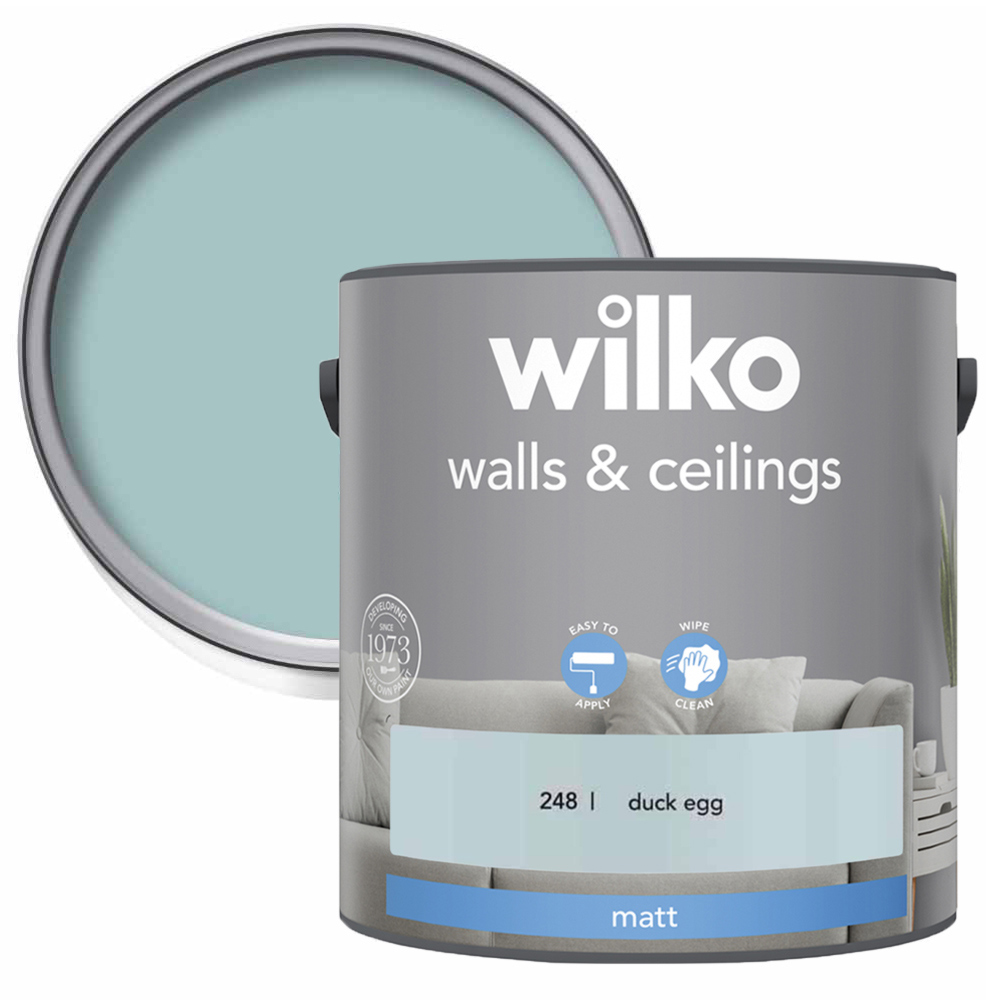 Wilko Walls Ceilings Duck Egg Matt Emulsion Paint 2.5L Wilko