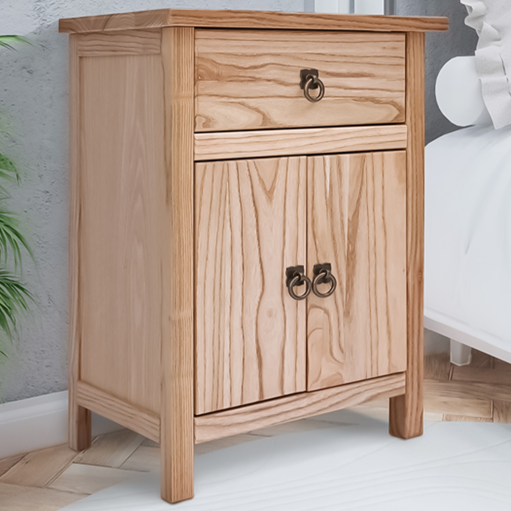 Montese 2 Door Single Drawer Light Wood Bedside Table with Ring Handle ...