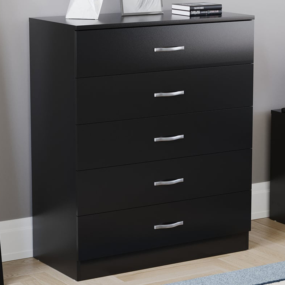 Vida Designs Riano 5 Drawer Black Unique Anti Bowing Chest of Drawers ...