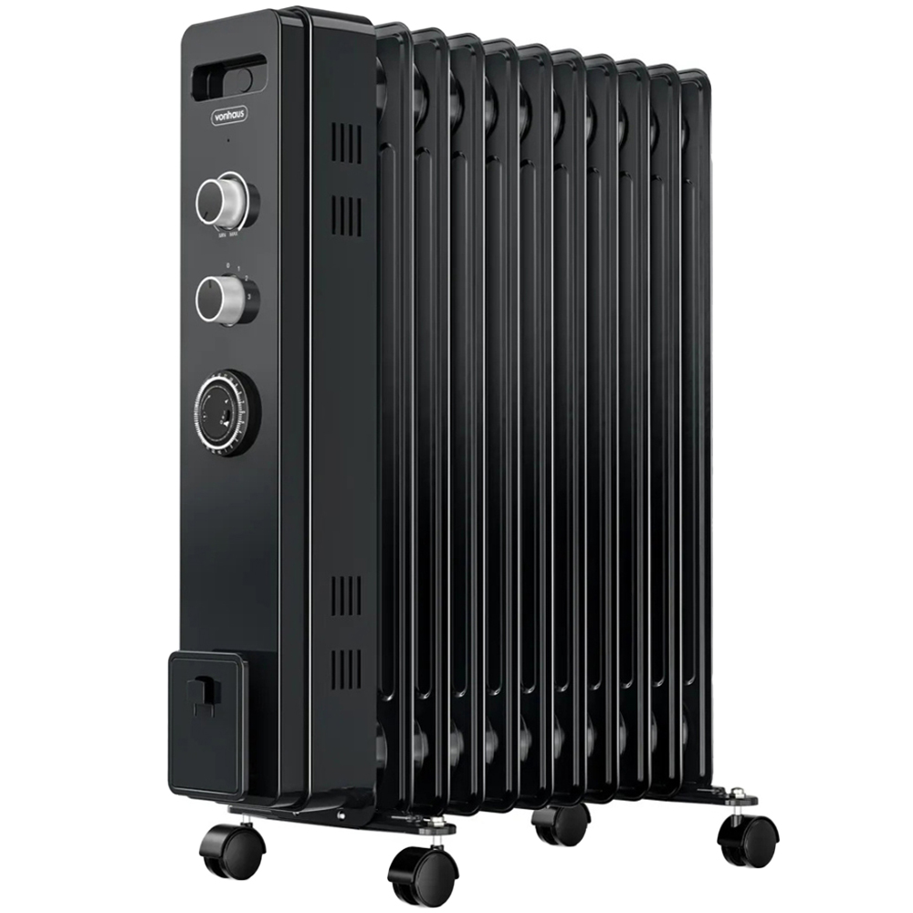 VonHaus 11 Fin Black Oil Filled Radiator with Timer | Wilko