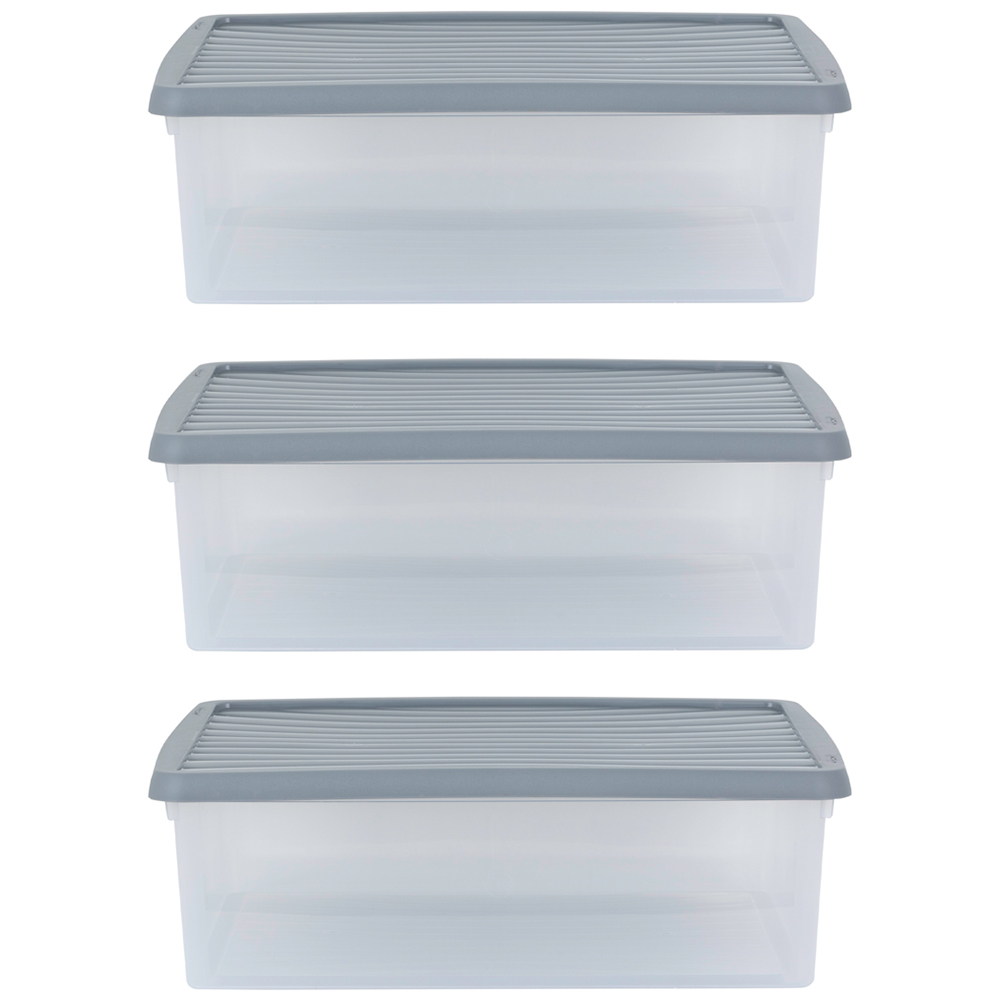 Wham 23.5L Clear Stackable Plastic Storage Box with Lid 3 Pack | Wilko
