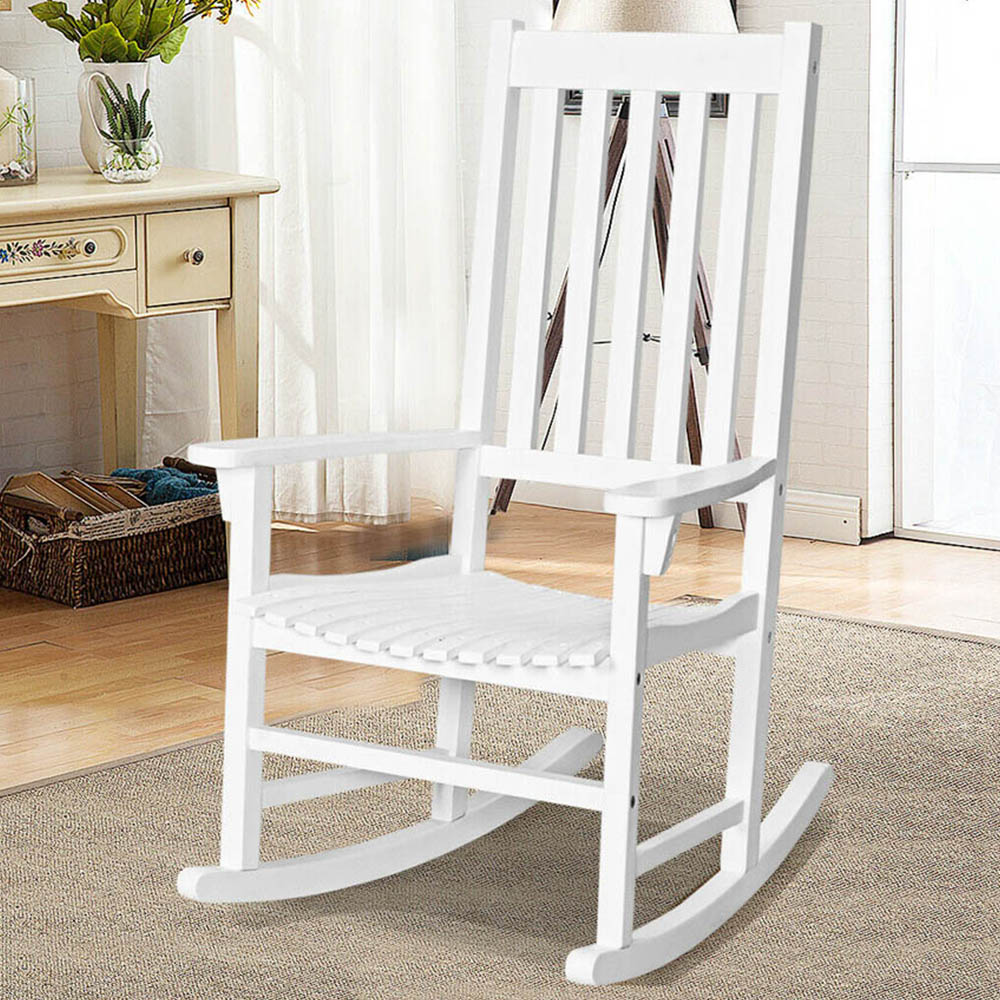 Costway White Acacia Wood Garden Rocking Chair | Wilko