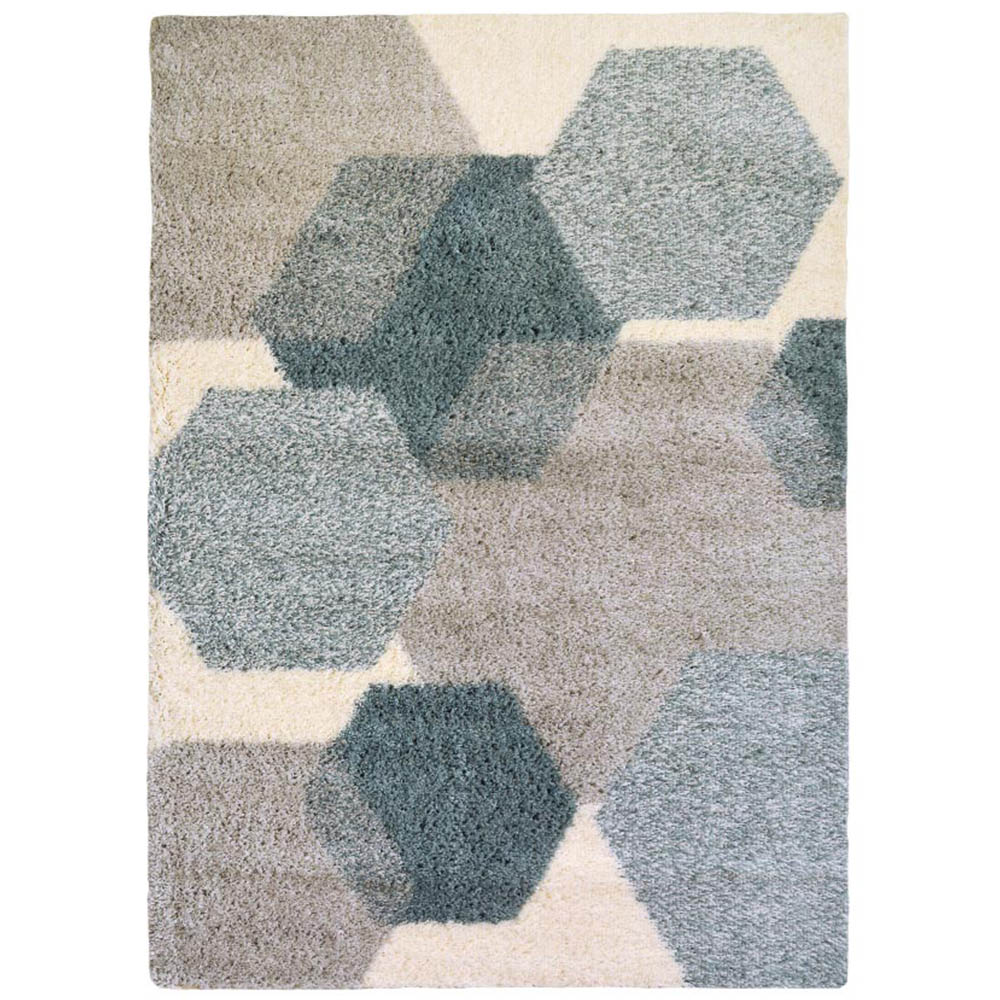 Homemaker Blue and Grey Snug Hexagon Shaggy Rug 160 x 230cm | Wilko