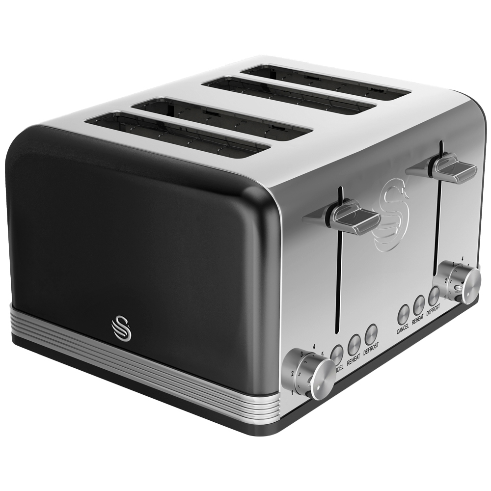 Swan Black 4 Slice Retro Toaster | Wilko