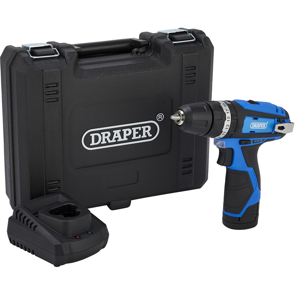 Draper 12V 1.5Ah Lithium-Ion Cordless Combi Drill with Battery Charger ...