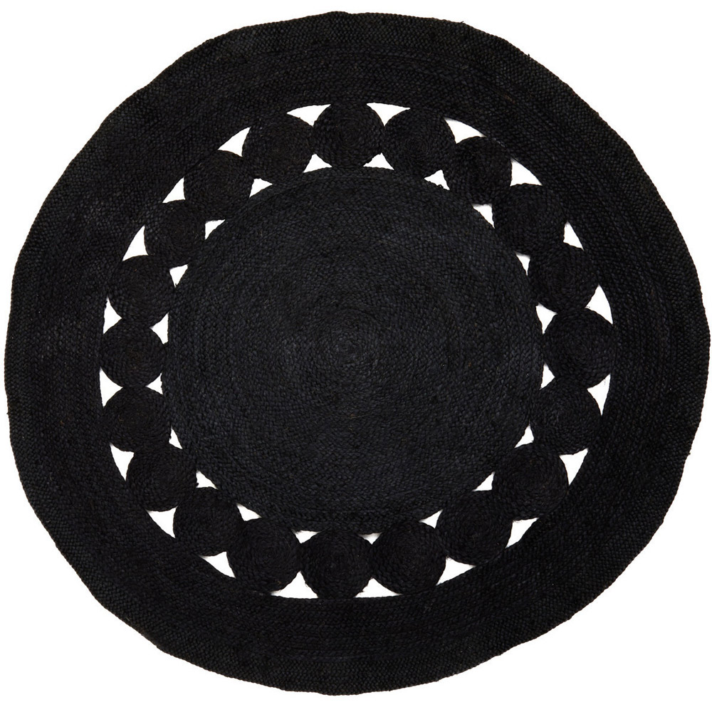 Premier Housewares Bosie Demir Black Round Jute Rug | Wilko