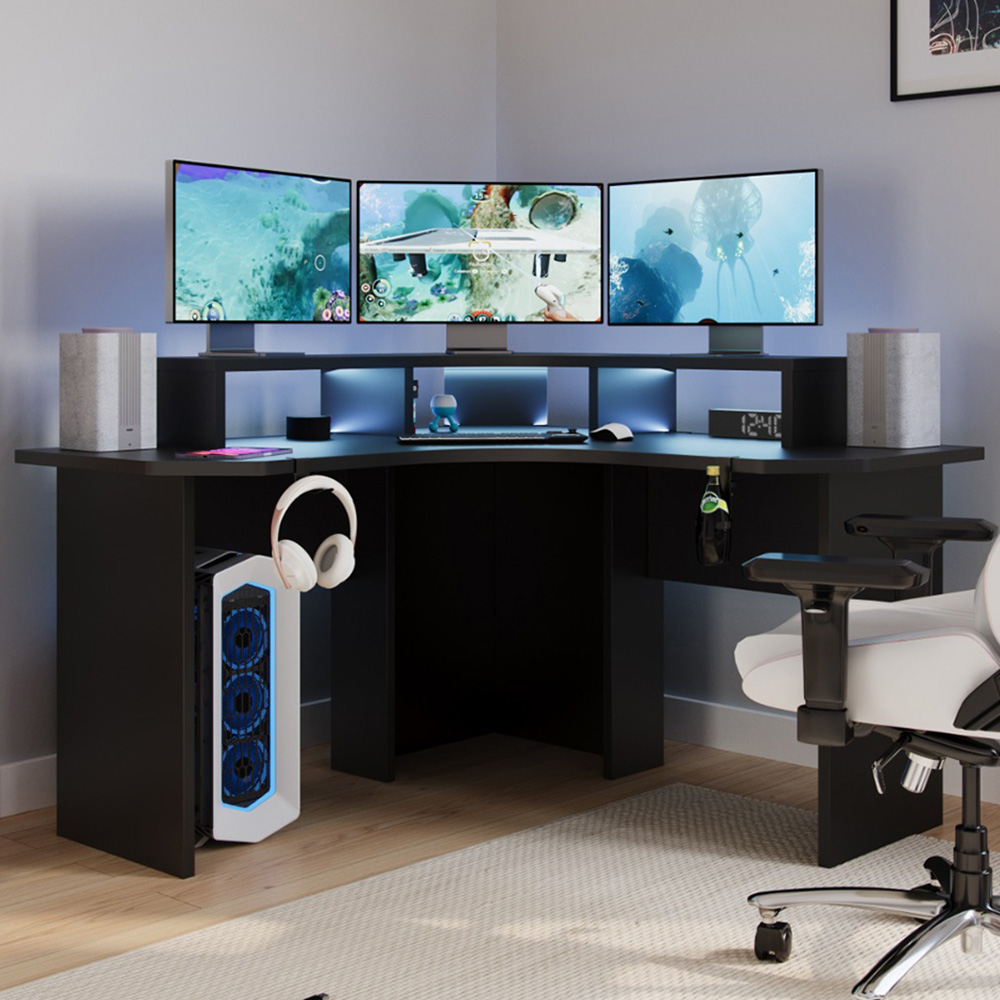 Recoil Topaz Compact Corner Gaming Desk Black | Wilko