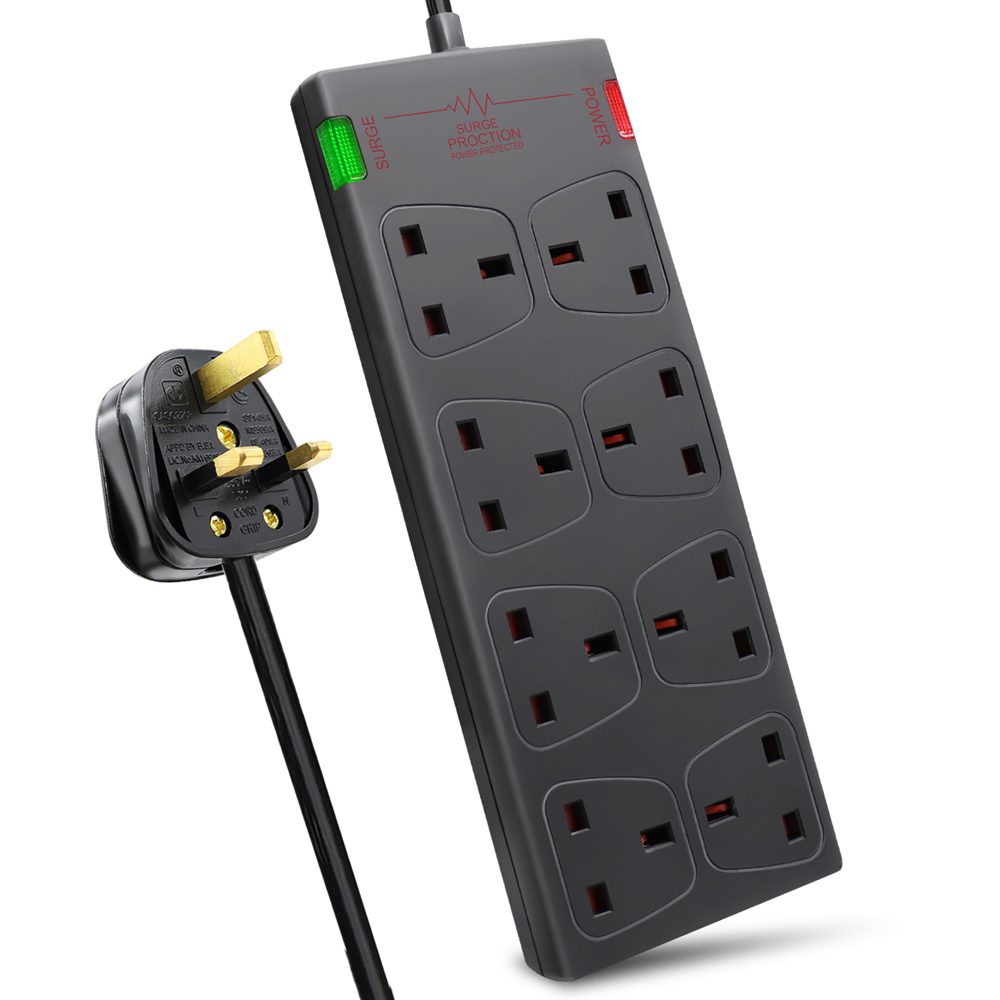 ExtraStar Black 13A 5m 8 Socket Surge Protected Extension Lead | Wilko
