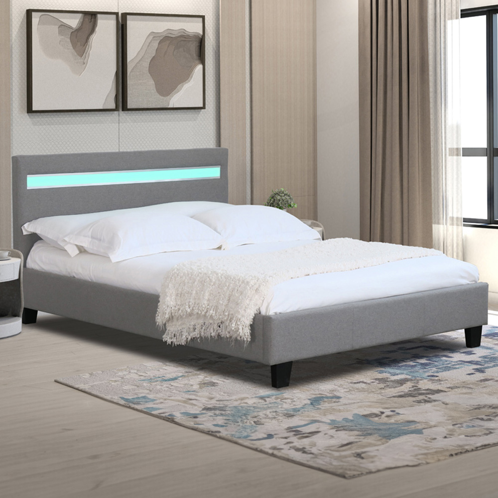 Brooklyn Double Light Grey Fabric Bed Frame with LED Headboard | Wilko