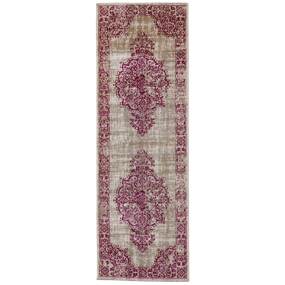 Origins Saville Grey and Raspberry Rug 67 x 200cm | Wilko