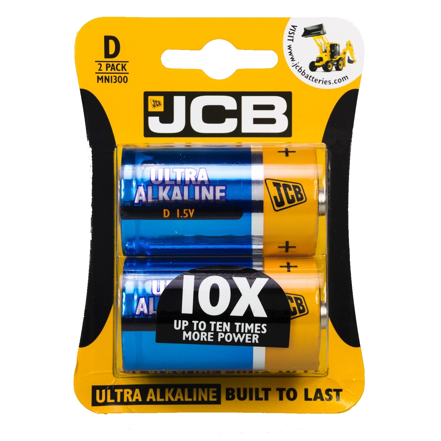 JCB 2 Pack Ultra Alkaline D Batteries | Wilko