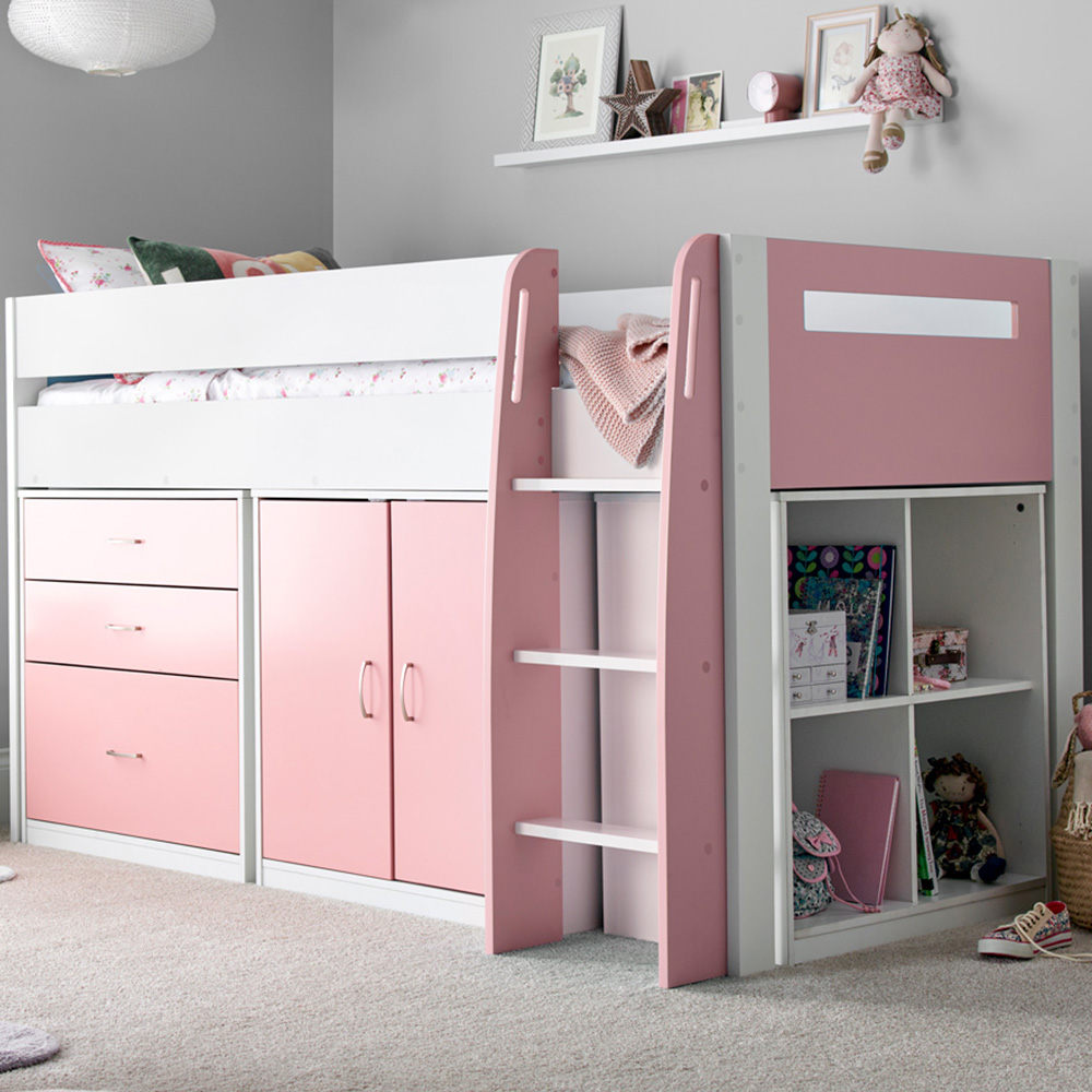 Bedmaster Lacy Pink Storage Mid Sleeper with Orthopaedic Mattress | Wilko