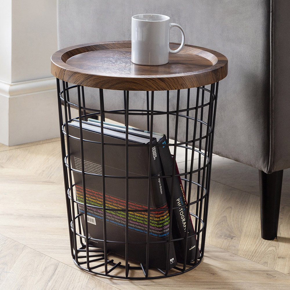 Julian Bowen Smithson Black and Walnut Storage Lamp Table | Wilko