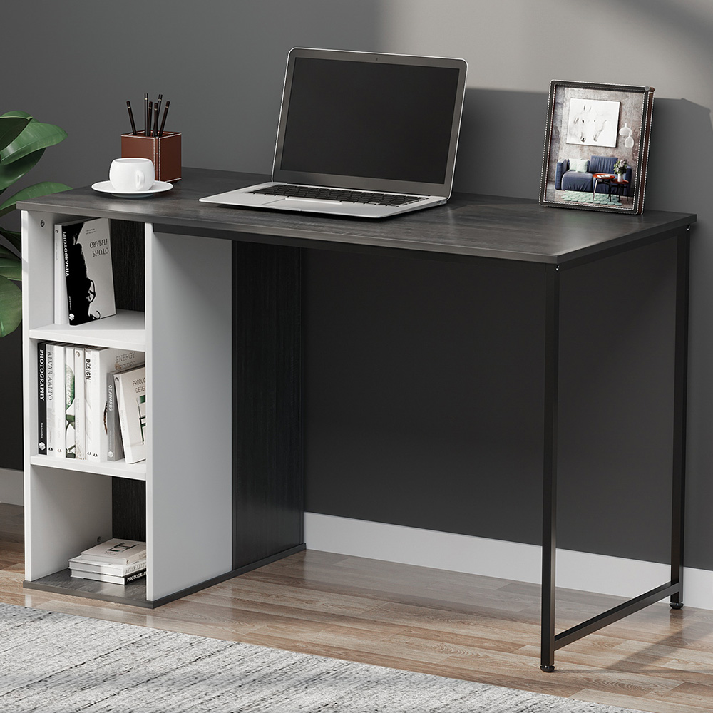 Portland Computer Desk with Storage Shelves Grey | Wilko