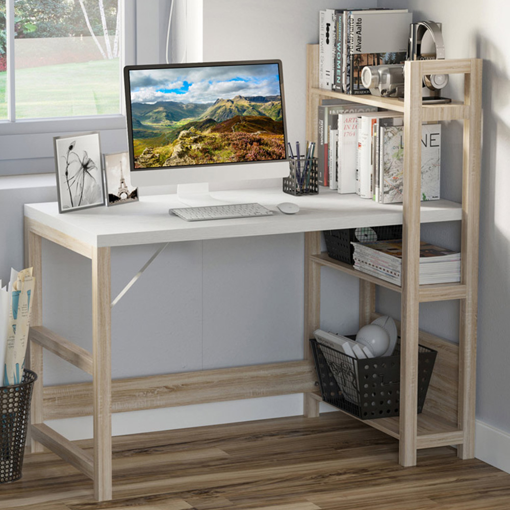 Portland 3 Tier Office Desk Oak Effect | Wilko