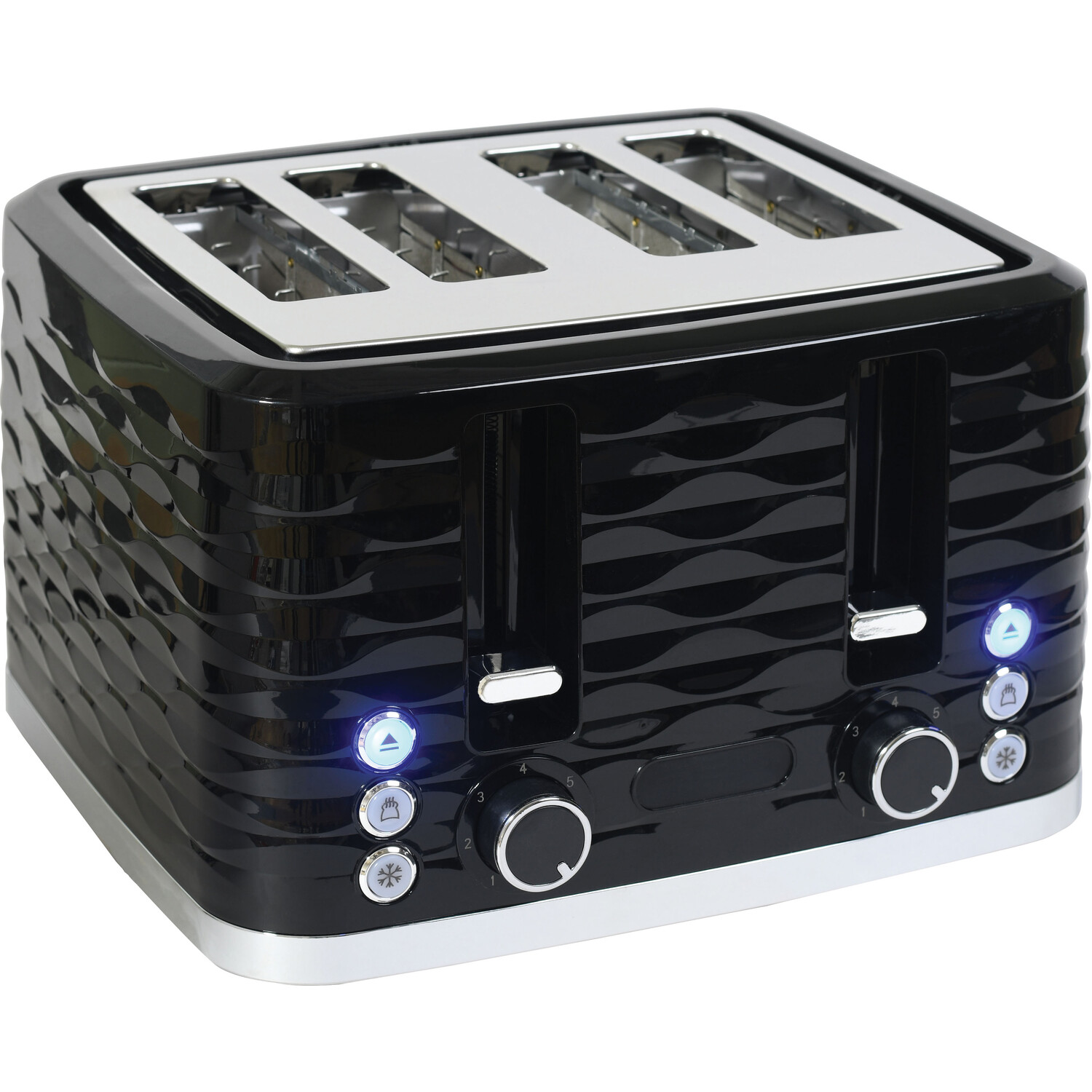 4-Slice Wave Textured Toaster - Black | Wilko