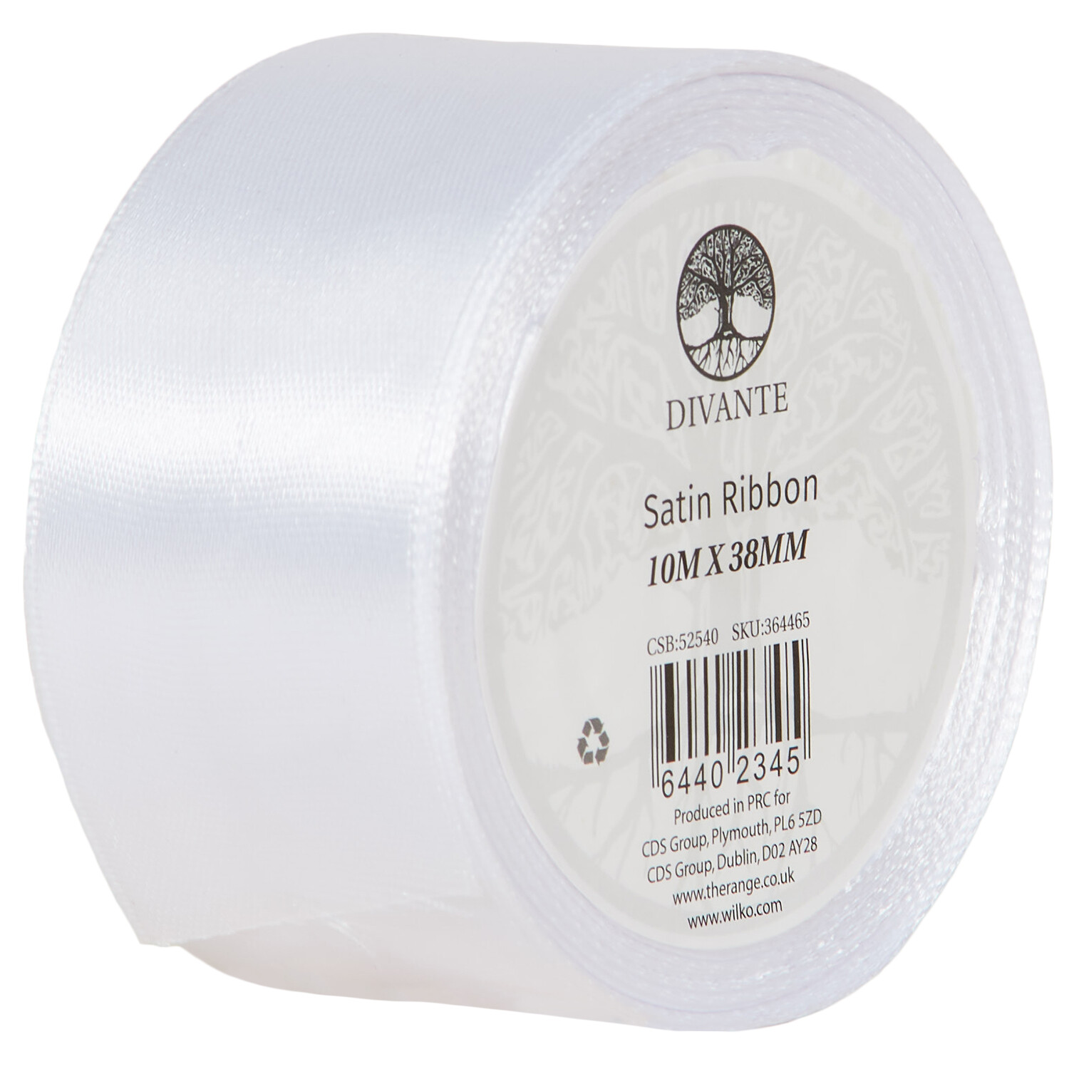 White or Pearl Satin Ribbon - White or Pearled White / 10m | Wilko