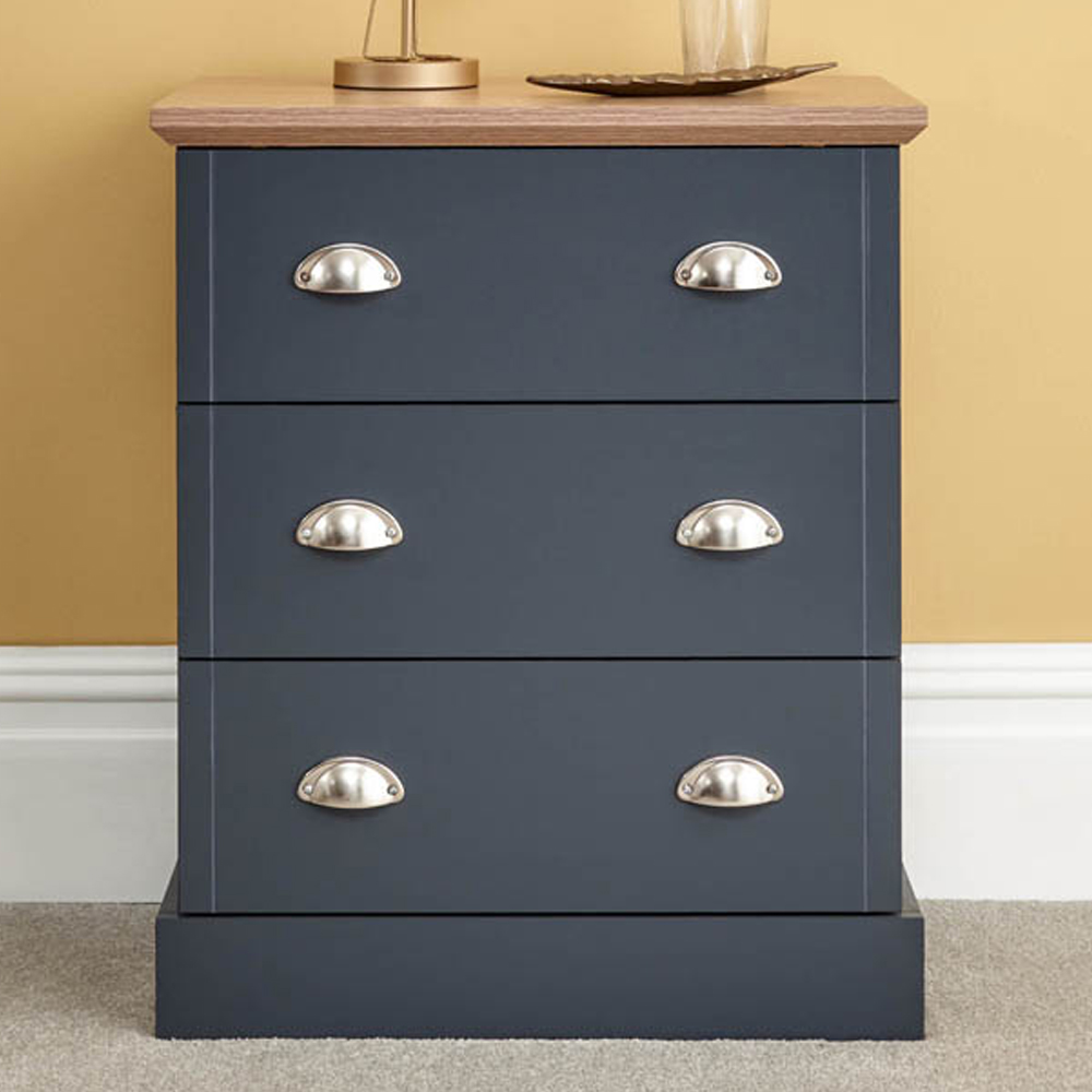 GFW Kendal 3 Drawer Slate Blue Chest of Drawers | Wilko