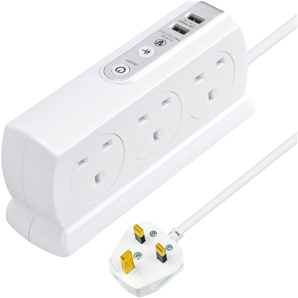 Masterplug Gloss White 6 Socket Switched Compact Surge Extension Lead ...