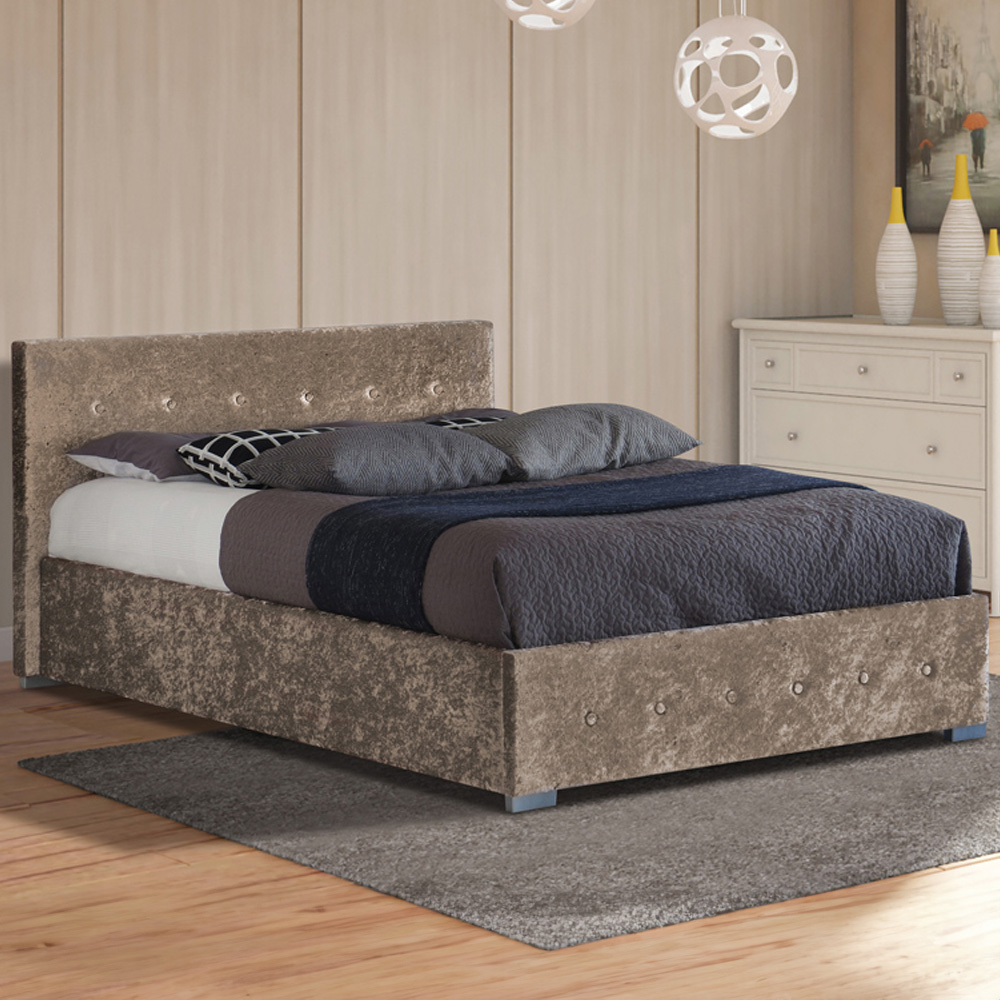 Brooklyn Double Truffle Crushed Velvet Storage Ottoman Bed | Wilko