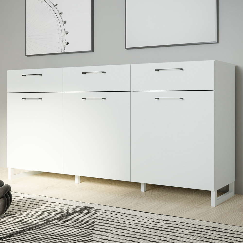 Florence Sali 3 Door 3 Drawer Light Grey Sideboard | Wilko
