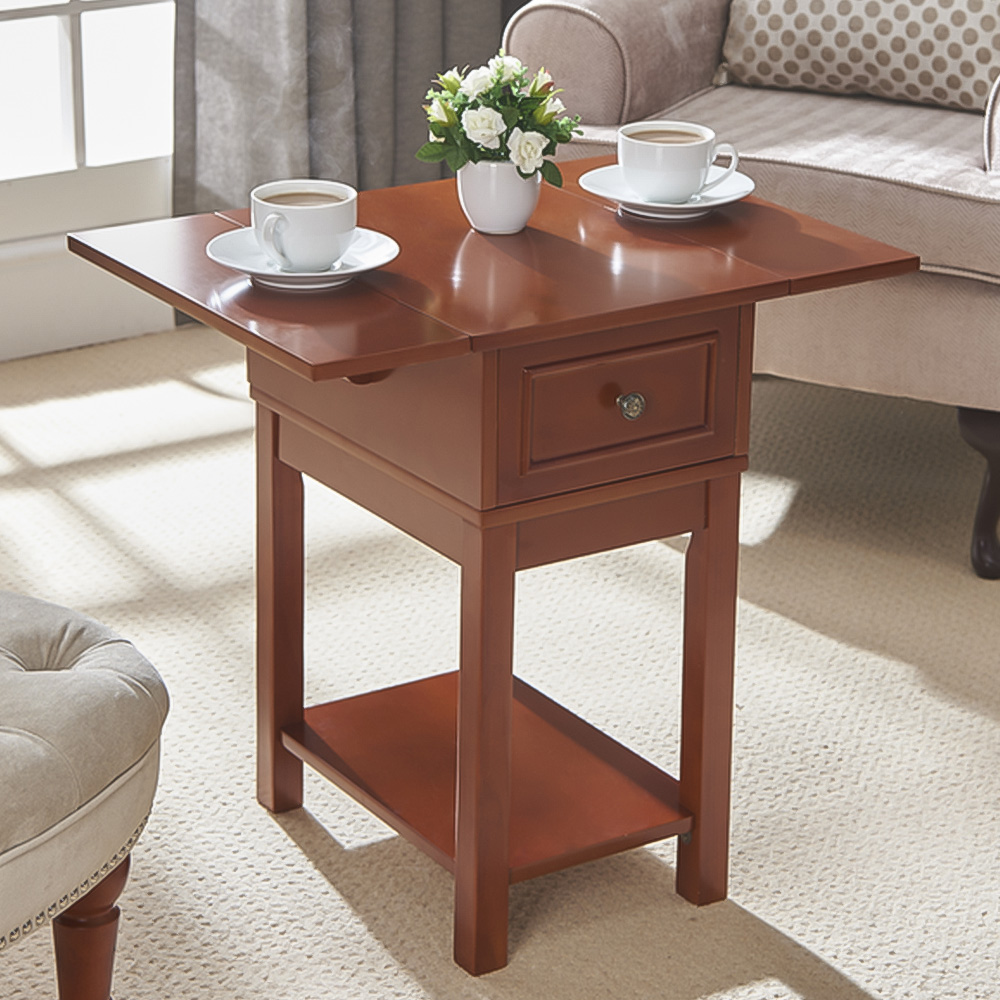 Greenhurst Single Drawer Single Shelf Drop Leaf Oak Side Table | Wilko
