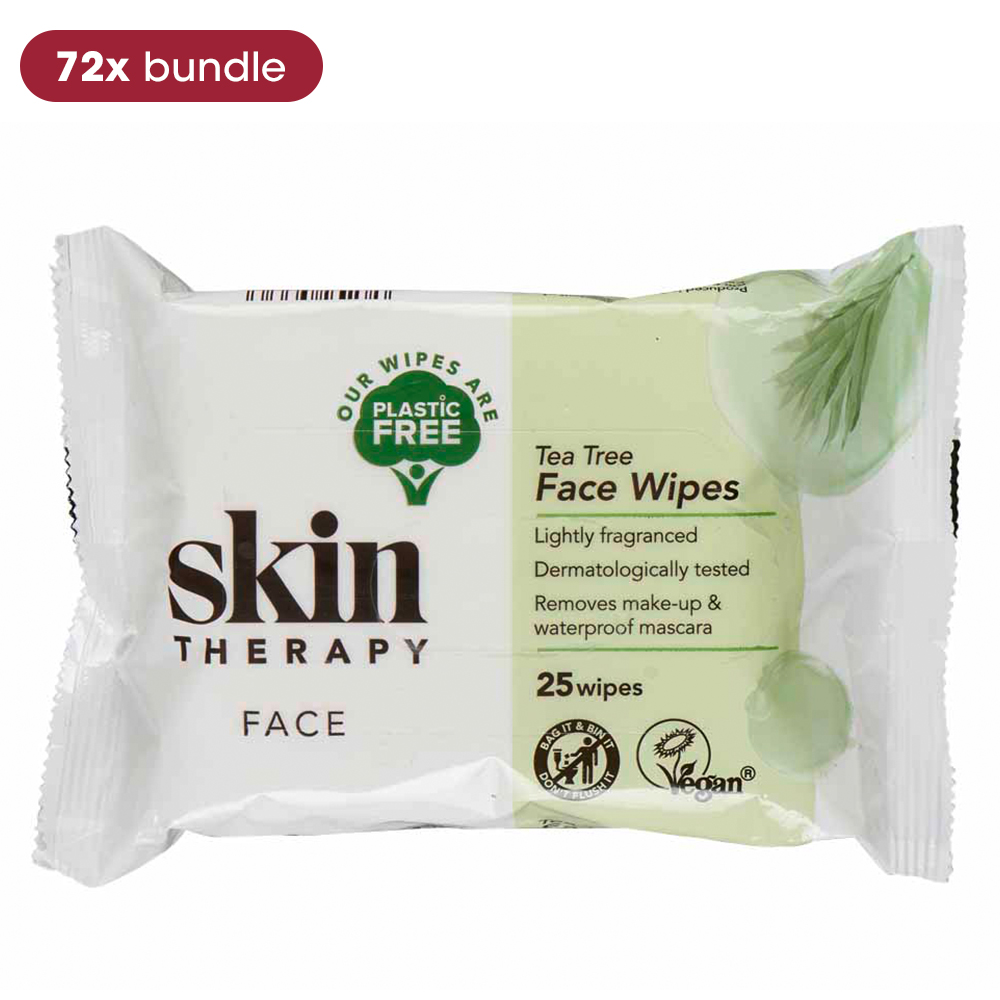 Skin Therapy Plastic Free Tea Tree Face Wipes 25 Pack Case of 72 | Wilko