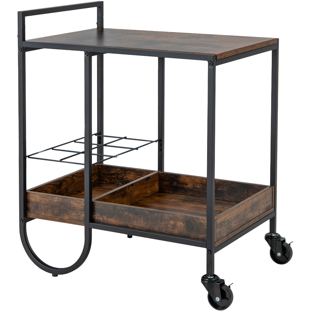 Costway Rustic Brown Rolling Buffet Serving Bar Cart | Wilko