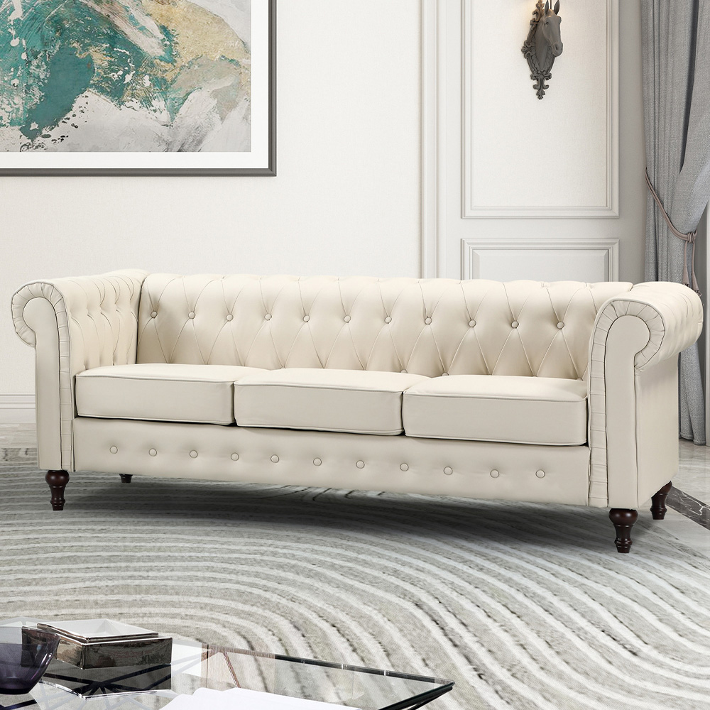 Richland 3 Seater Cream Leather Sofa | Wilko