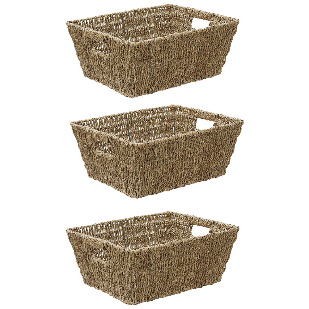 JVL Seagrass Rectangular Storage Basket Set of 3 | Wilko
