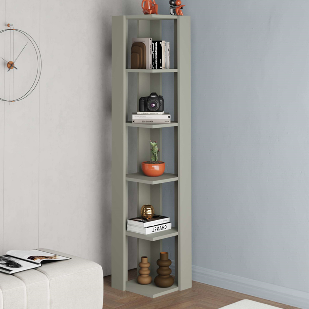 Decortie Nati Ash Green Tall Corner Bookcase | Wilko