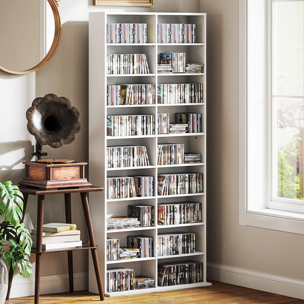 HOMCOM 18 Shelf White DVD and CD Media Storage Unit | Wilko