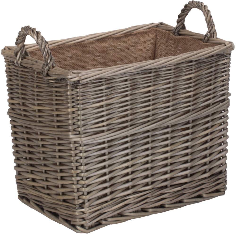 Red Hamper Small Rectangular Hessian Lined Wicker Log Storage Basket ...