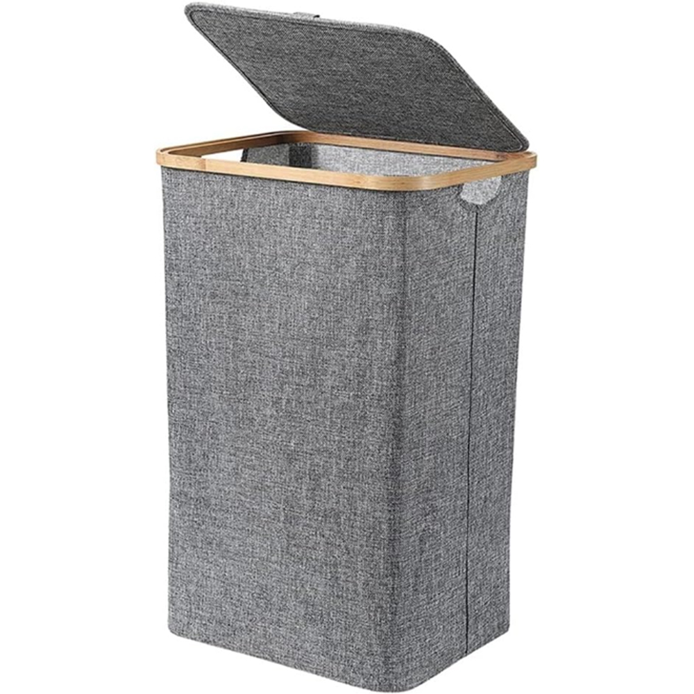 AMOS Eezy Grey Square Laundry Basket with Lid 100L | Wilko