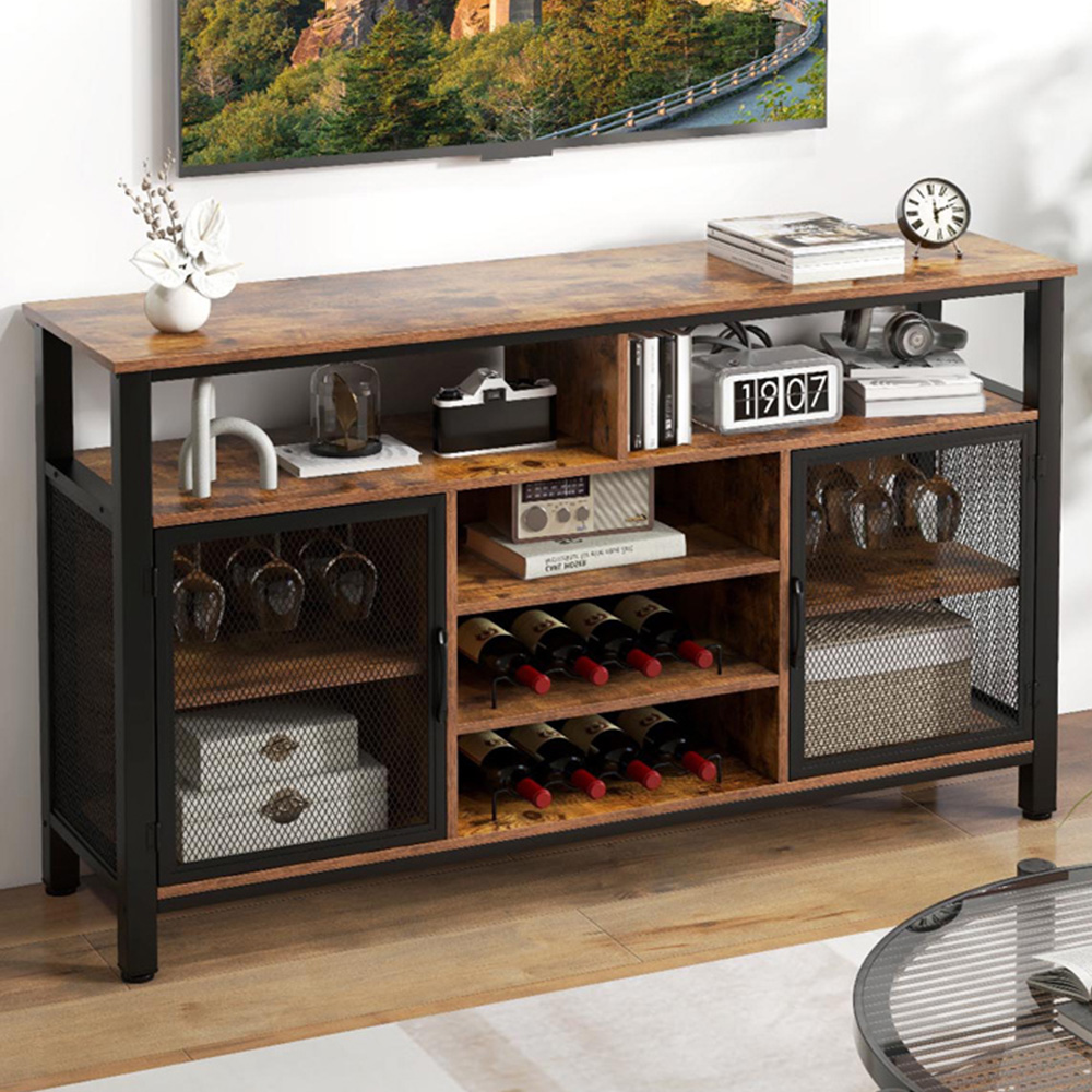 Costway Rustic Brown Buffet Sideboard with Wine Rack | Wilko
