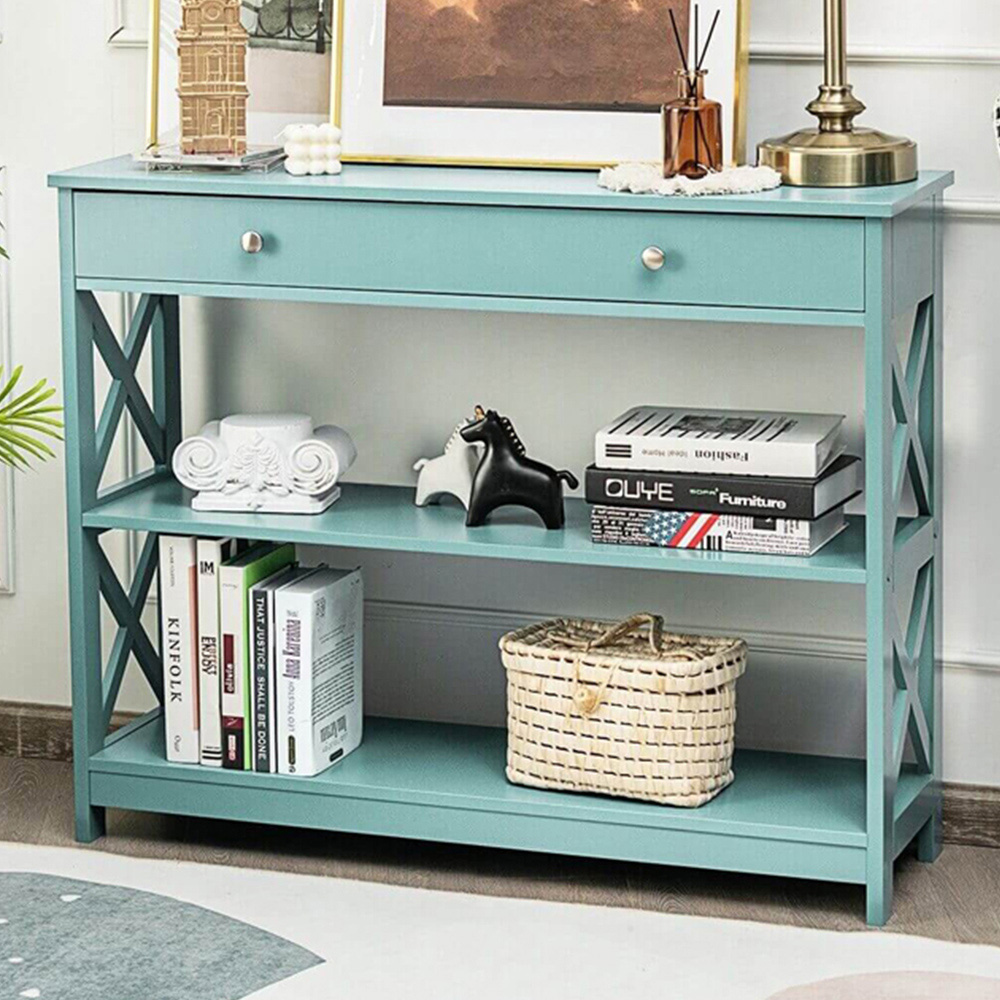 Costway Single Drawer 2 Shelf Turquoise Console Table | Wilko
