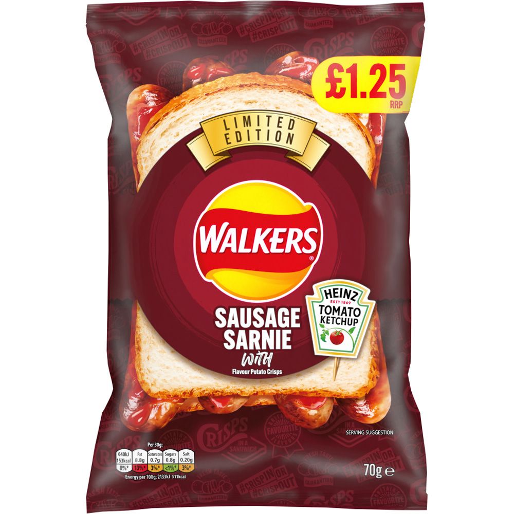 Walkers Sausage Sarnie with Heinz Tomato Ketchup Sharing Bag Crisps 70g | Wilko