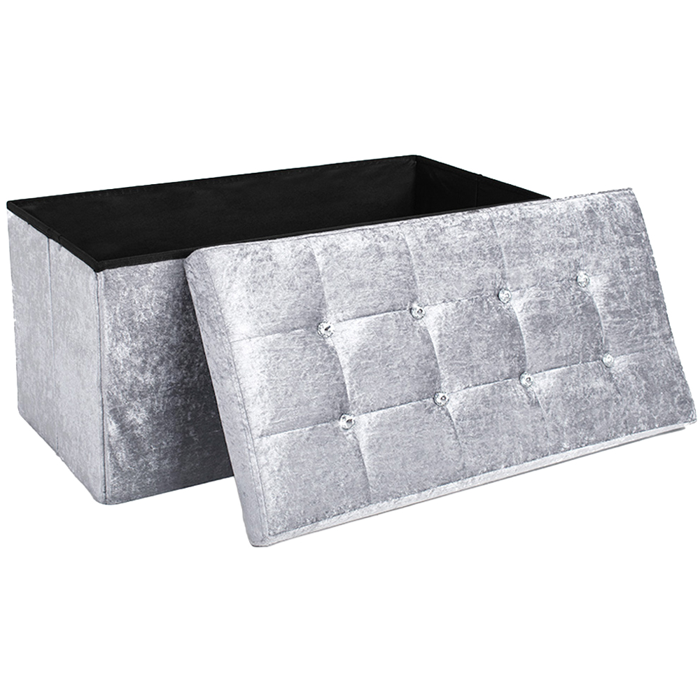 Homerepublic Silver Crushed Velvet Foldable Storage Box 76 x 38cm | Wilko
