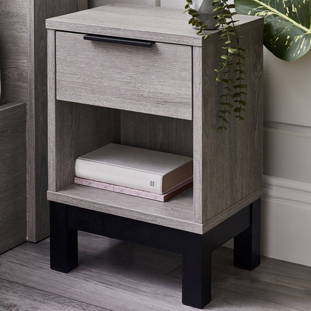 Julian Bowen Bali Single Drawer Grey Oak Bedside Table | Wilko